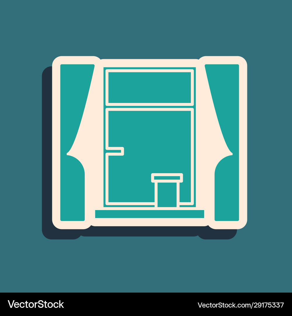 Green window with curtains in room icon Royalty Free Vector