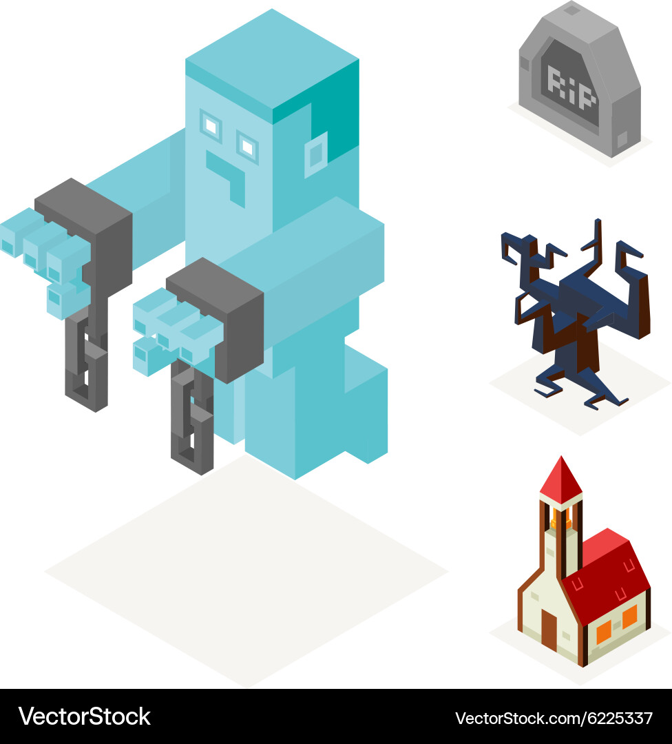 Halloween ghost icons set church cursed tree Vector Image
