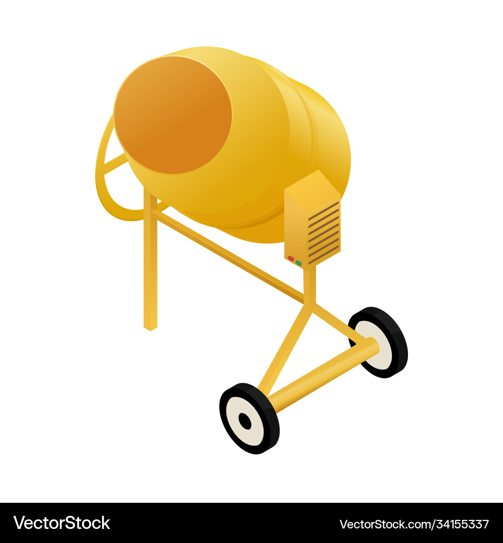 Isometric yellow concrete mixer isolated on white Vector Image