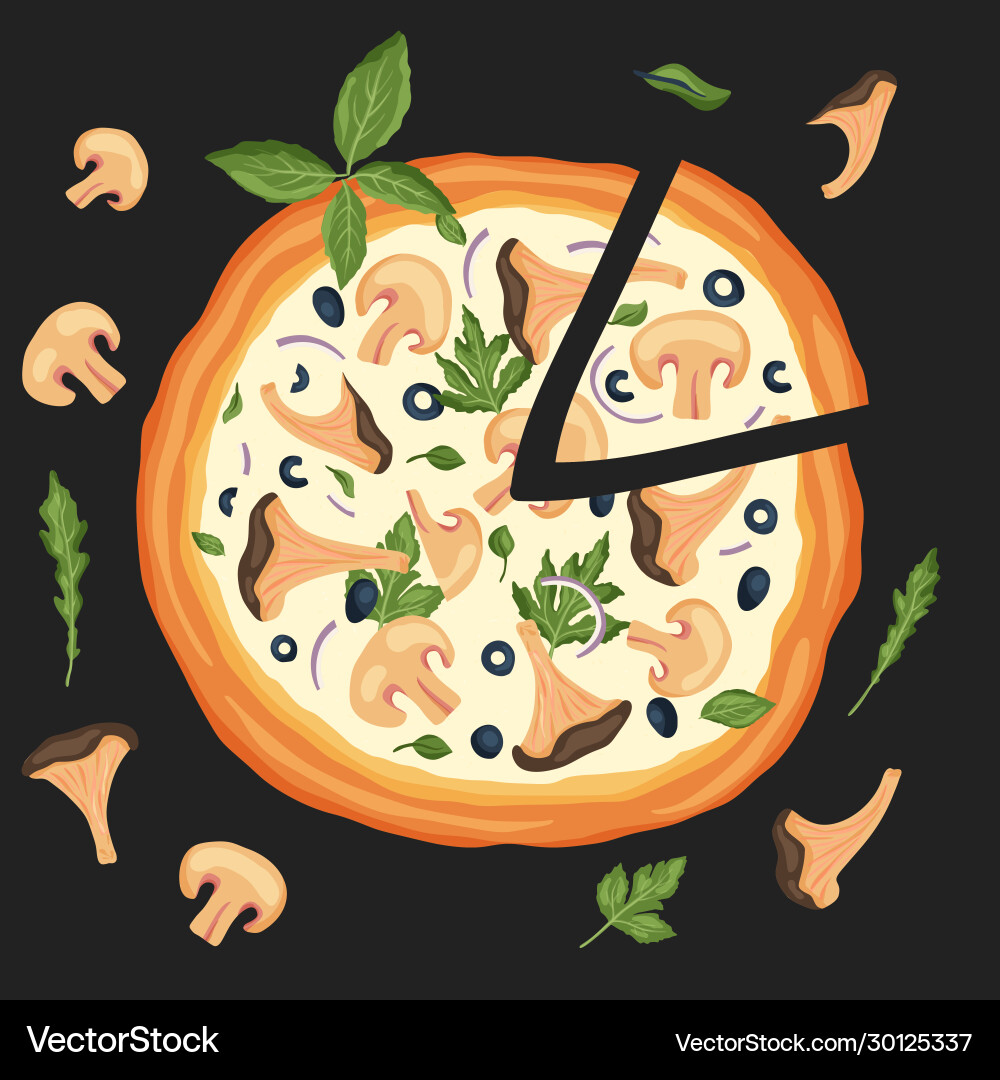Italian cheese mushroom pizza Royalty Free Vector Image