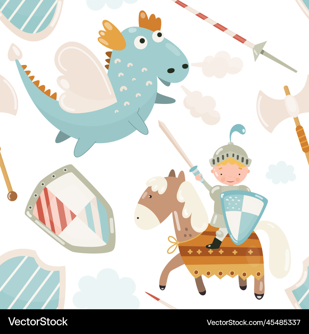 Pattern of a cute knight with sword and shield Vector Image