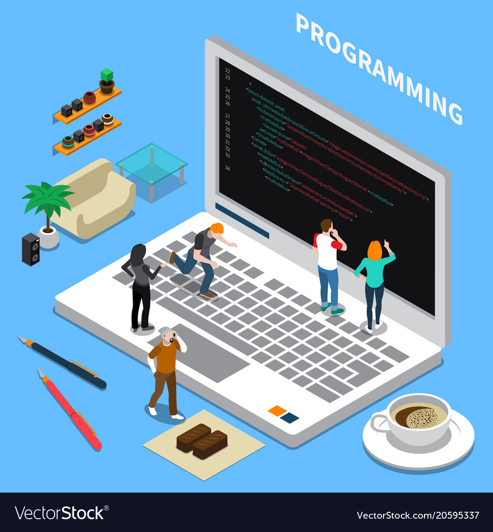 Programming miniature isometric concept Royalty Free Vector