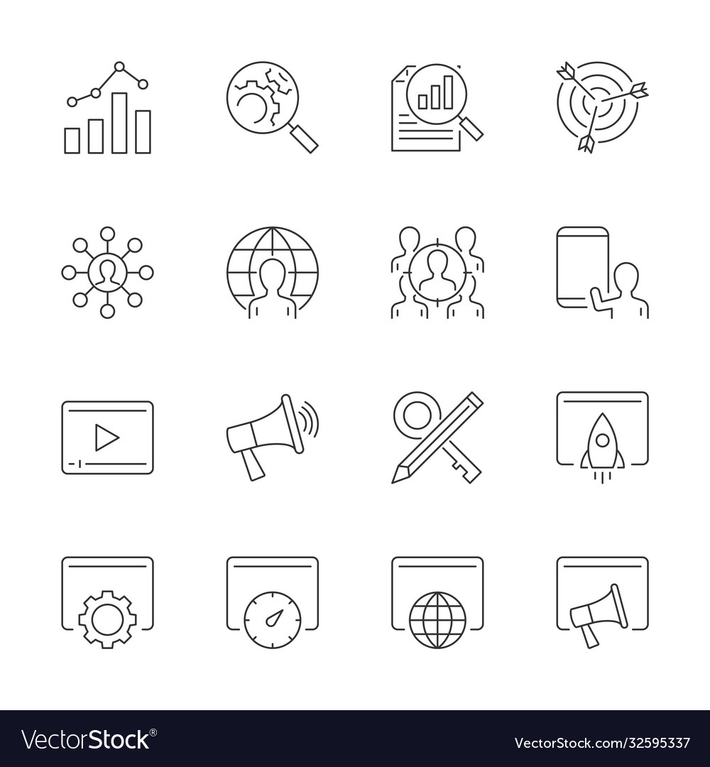 Search engine optimization line icons set on white
