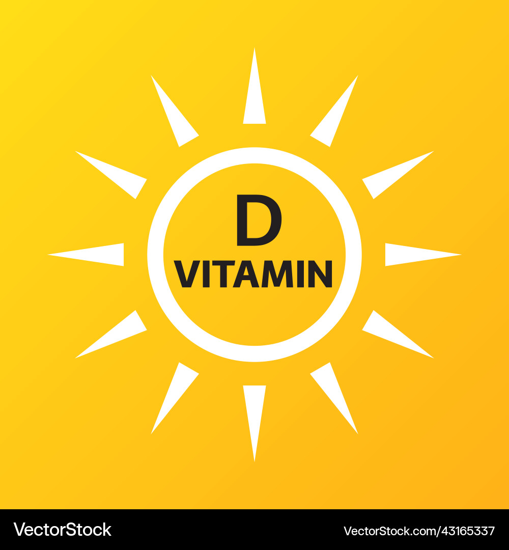 Vitamin d icon with simple sun on yellow back Vector Image