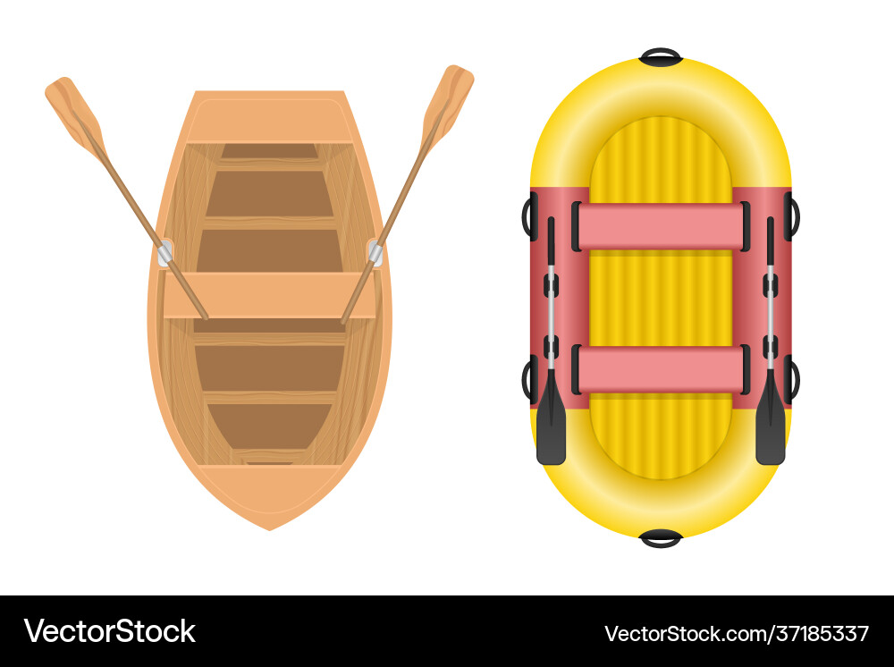 Wooden and inflatable boat set Royalty Free Vector Image
