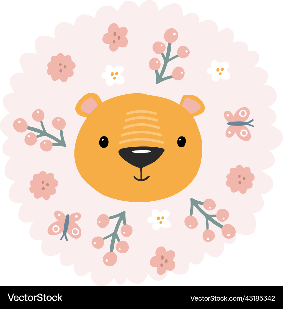 Cute lion with floral modern Royalty Free Vector Image