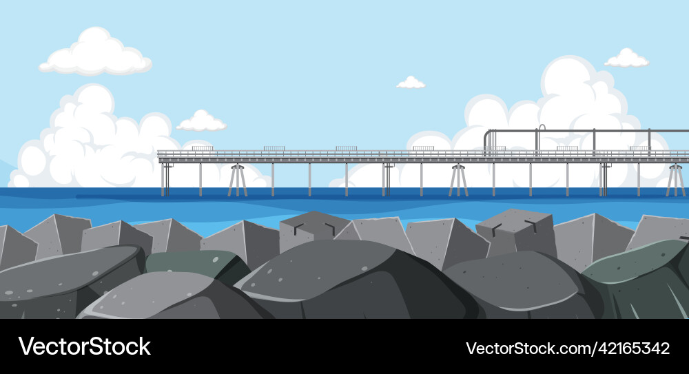 Dock to the sea landscape view Royalty Free Vector Image