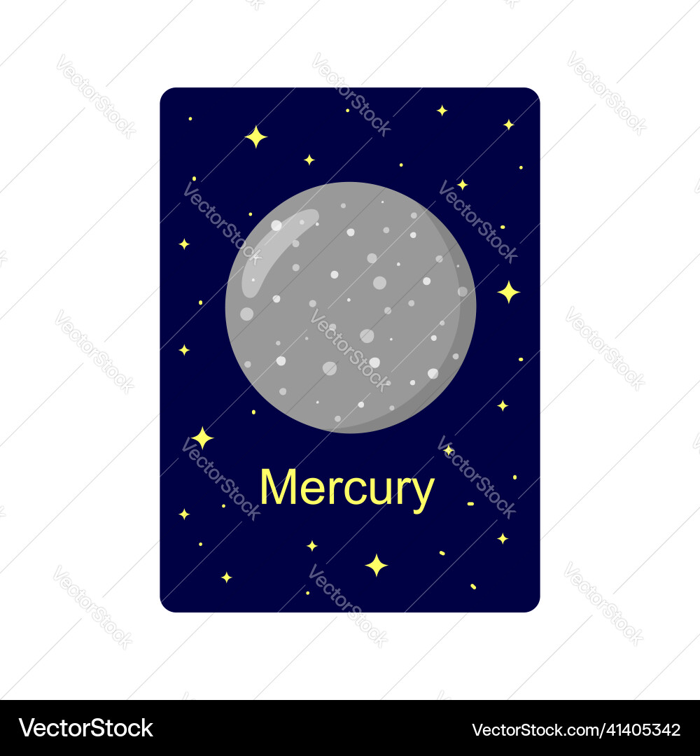 Flashcard for kids with mercury planet on dark Vector Image