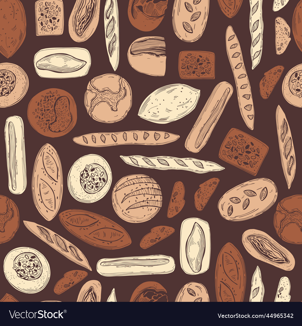 Hand-drawn bread pattern Royalty Free Vector Image