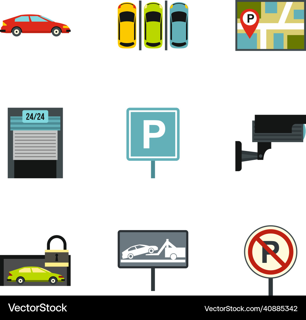 Parking transport icons set flat style Royalty Free Vector