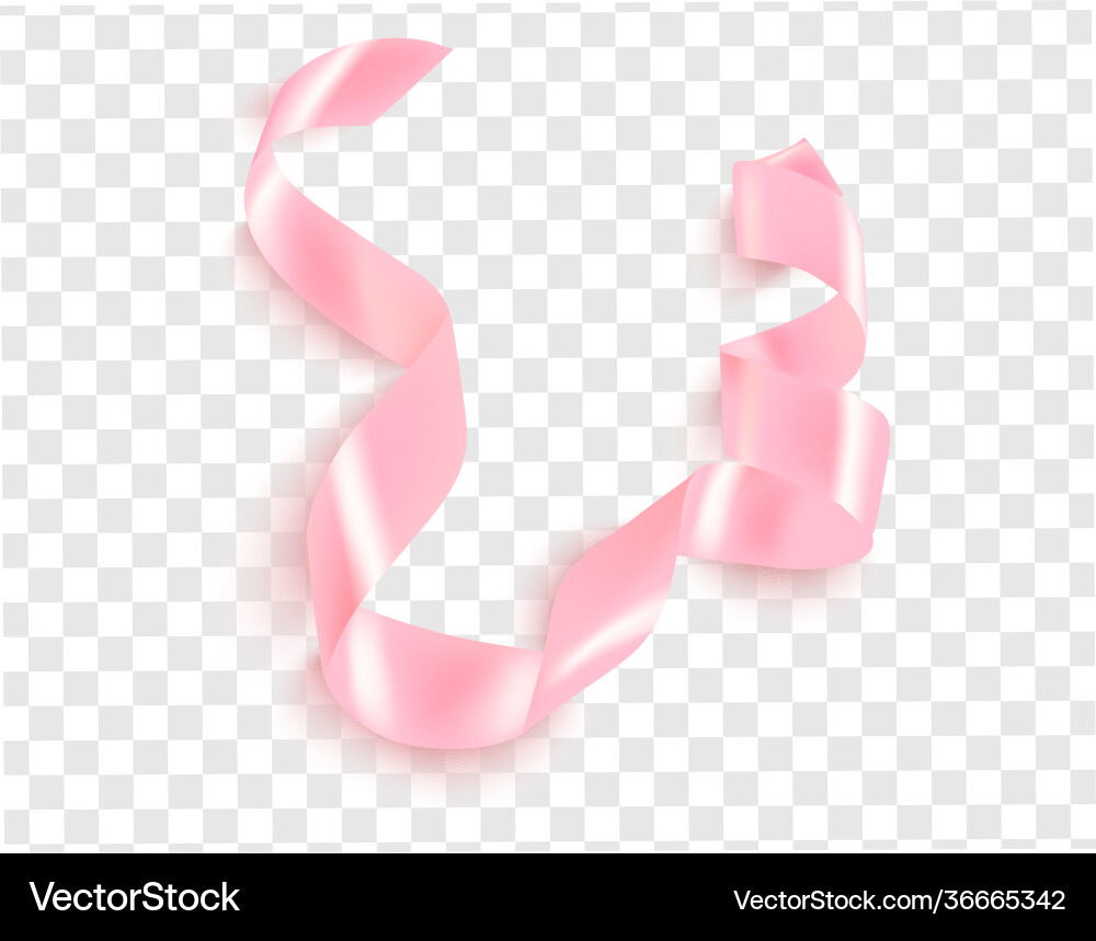 Realistic pink ribbon isolated on transparent Vector Image