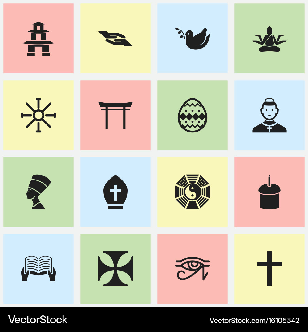 Set of 16 editable religion icons includes Vector Image