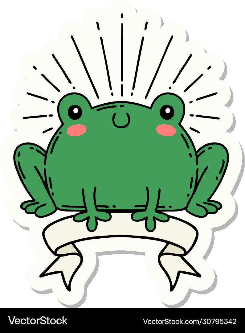 Sticker tattoo style happy frog Royalty Free Vector Image