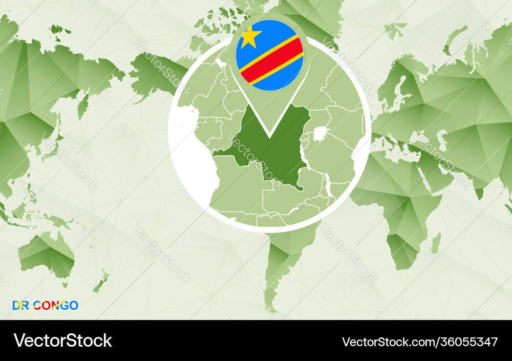 America centric world map with magnified dr congo Vector Image