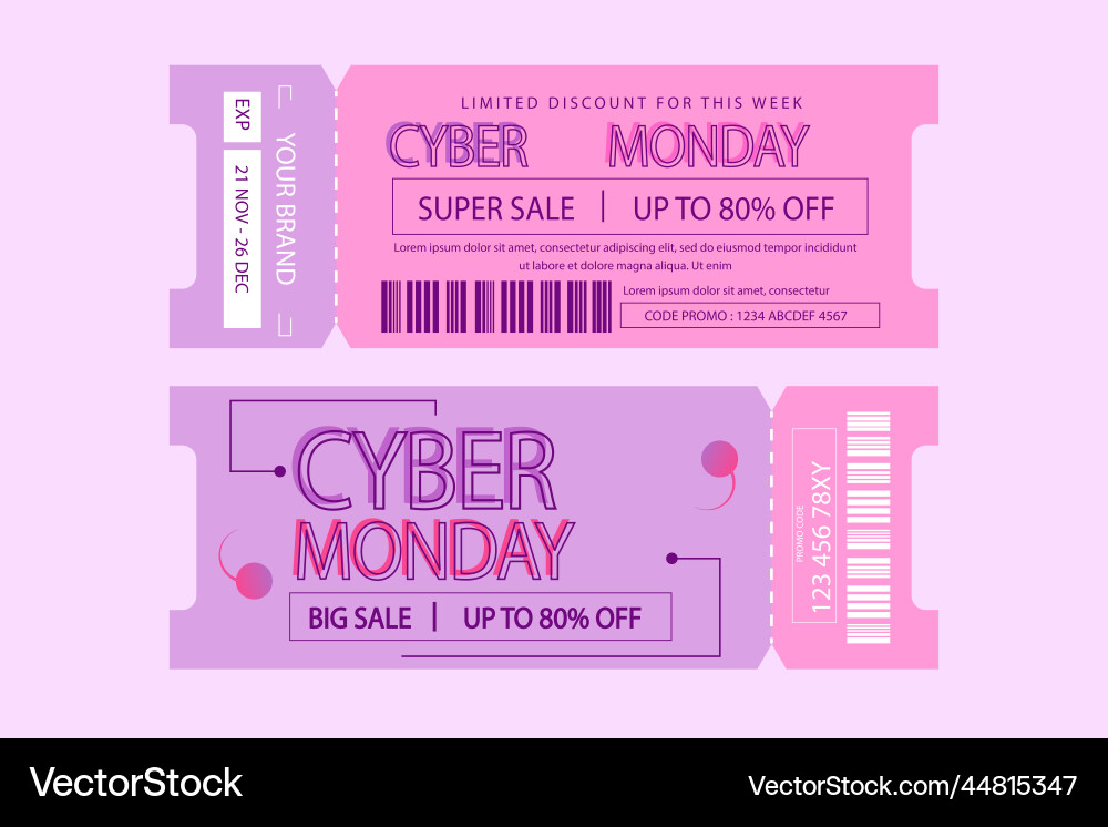 Cyber monday voucher or coupon design template Vector Image