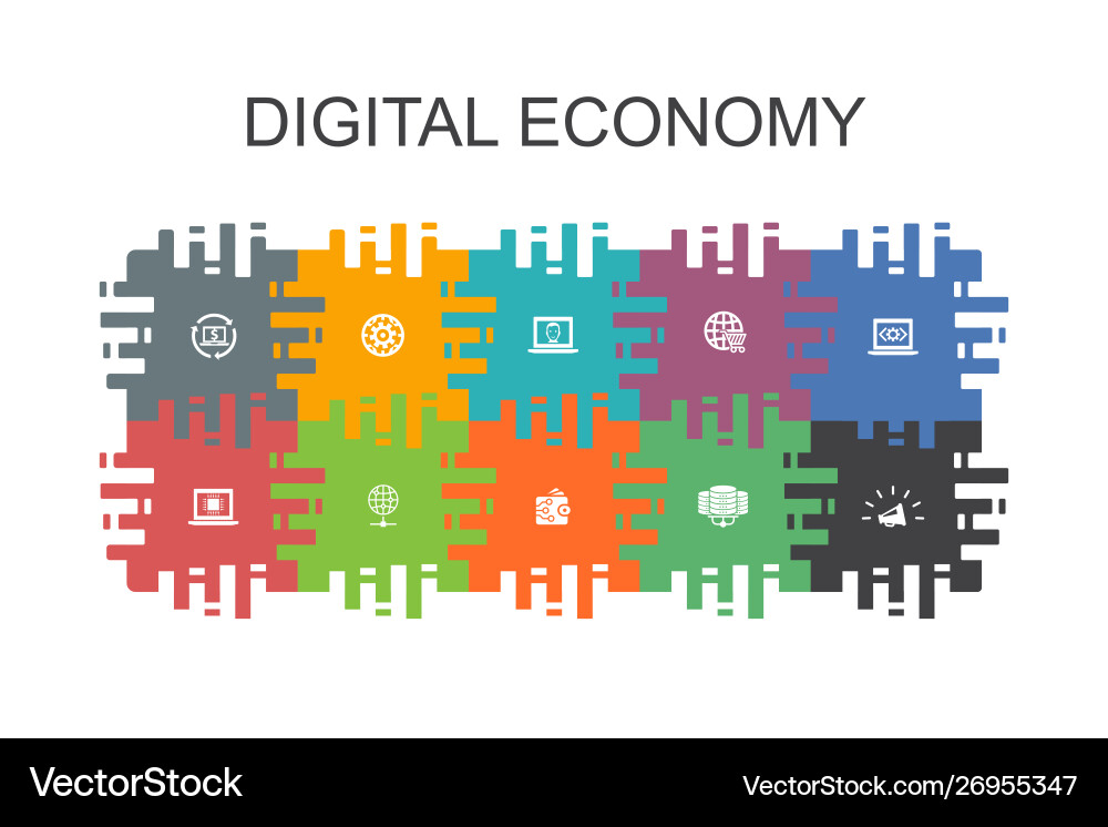 Digital economy cartoon template with flat Vector Image