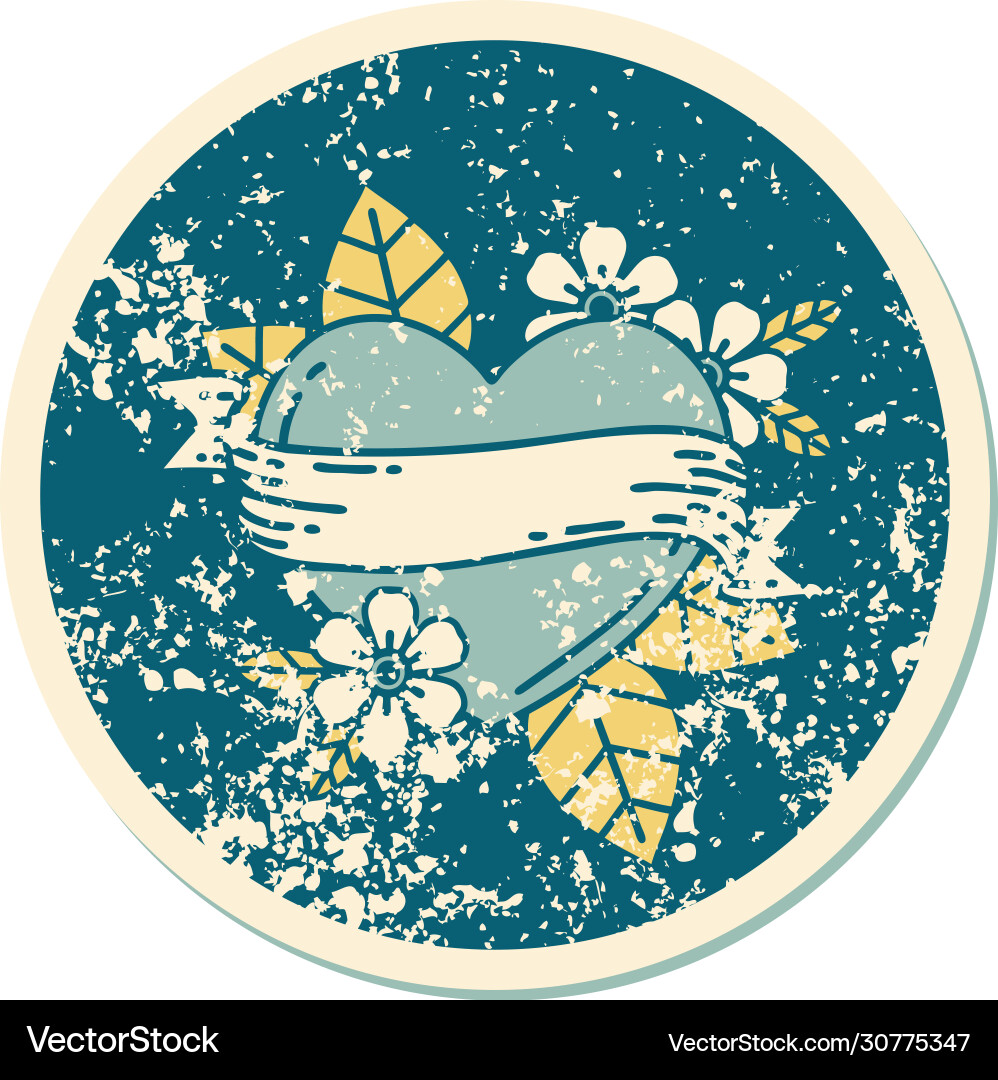 Distressed sticker tattoo style icon a heart Vector Image