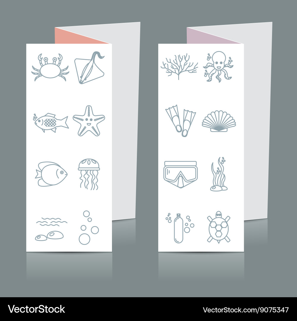 Diving icons set with fish and equipment Vector Image