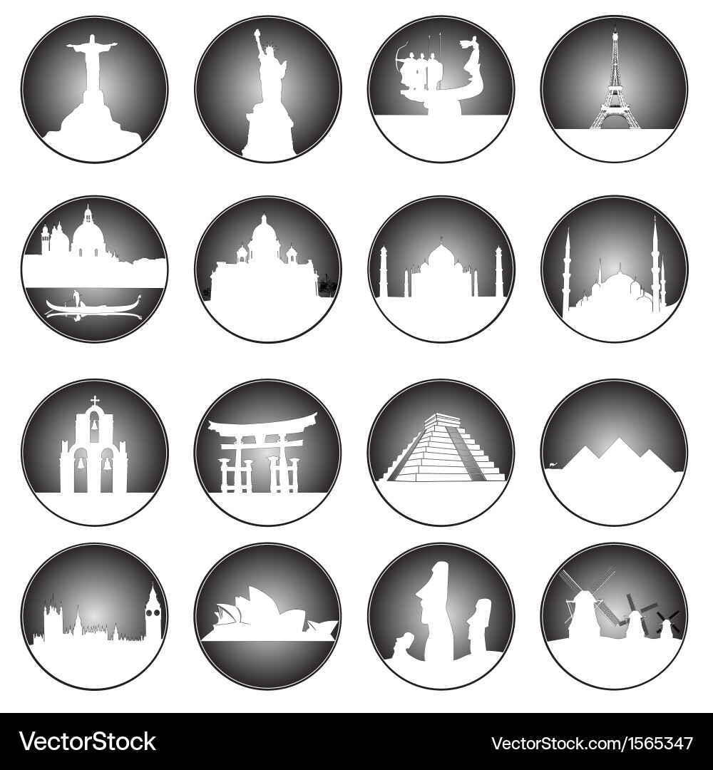 Gray button famous places in the world Royalty Free Vector