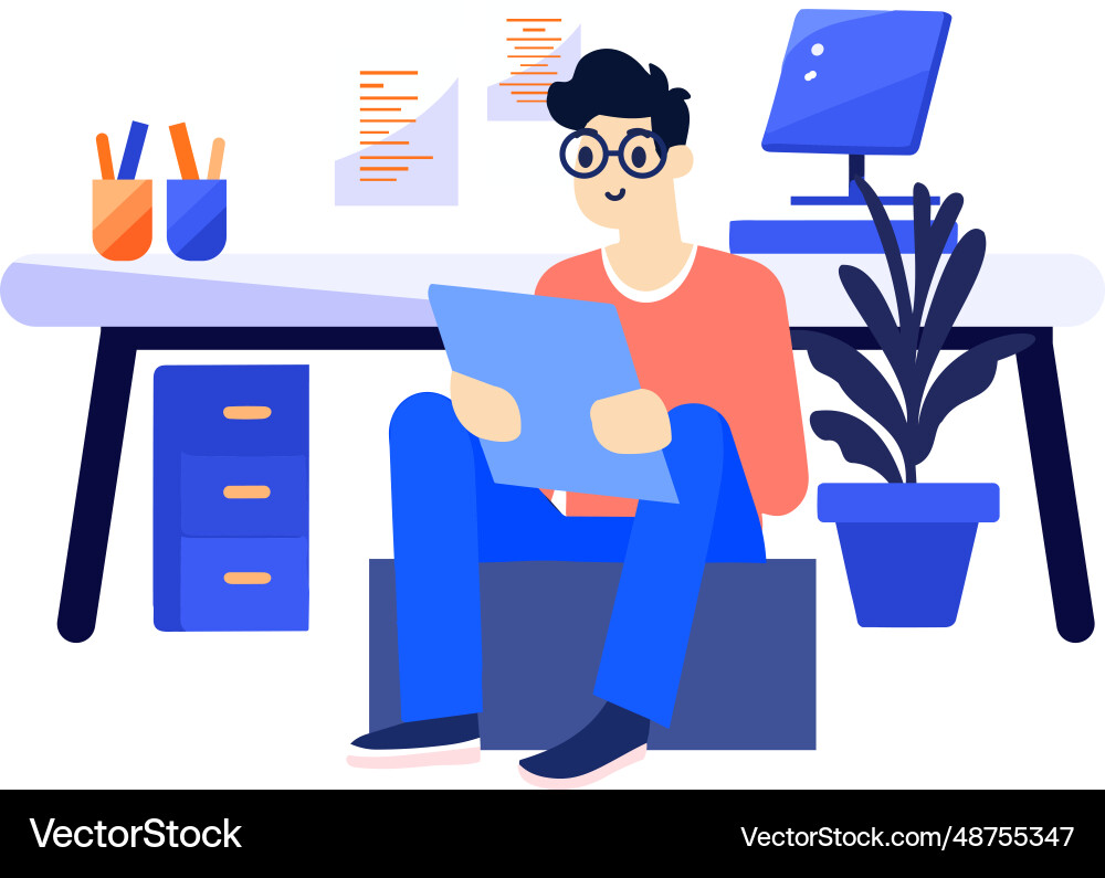 Hand drawn a male character is sitting Royalty Free Vector