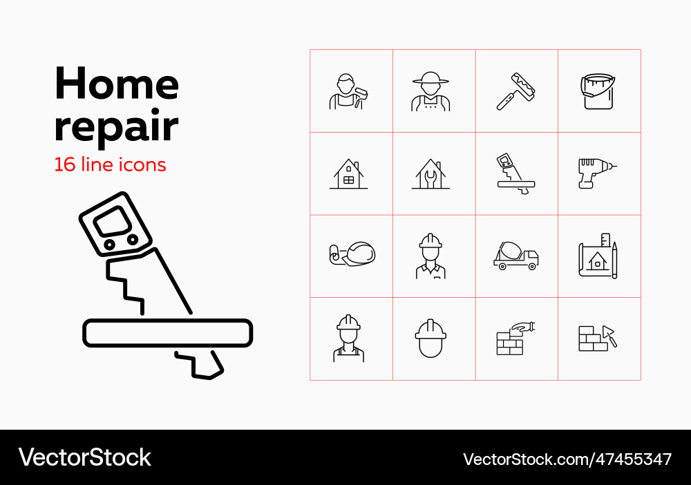 Home repair line icon set decorator contractor Vector Image