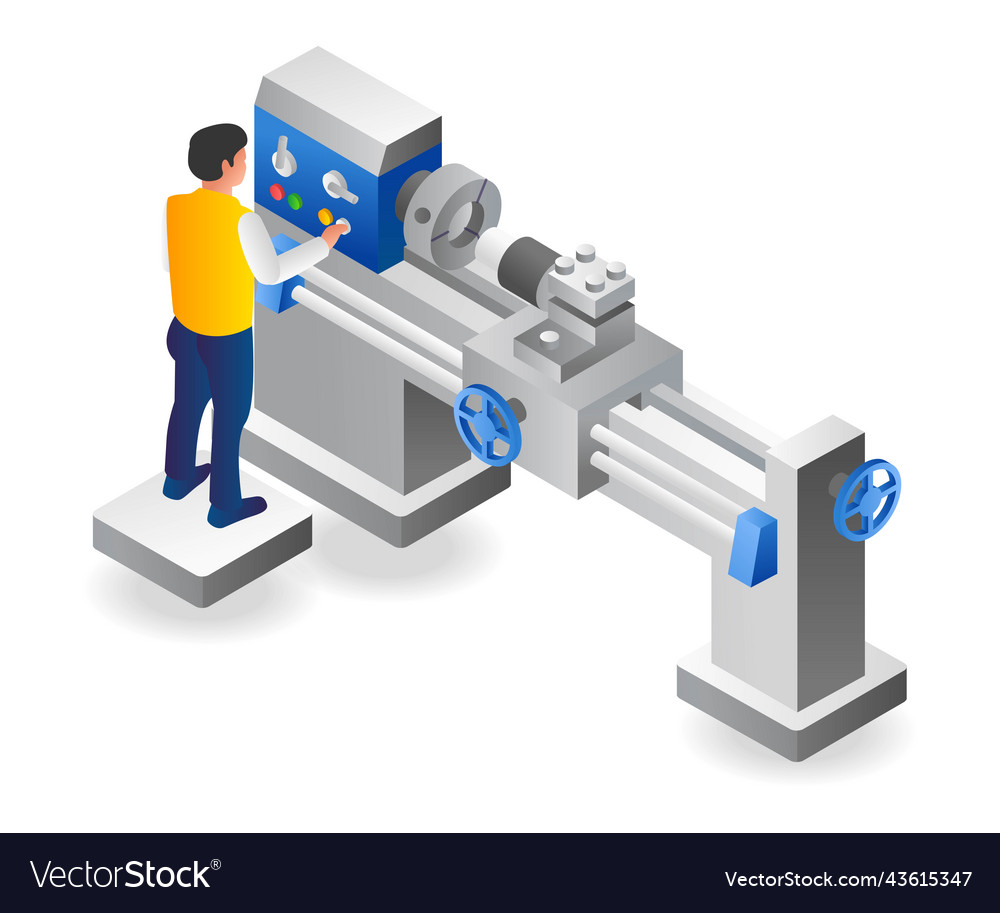 Male operator is running a cnc lathe Royalty Free Vector