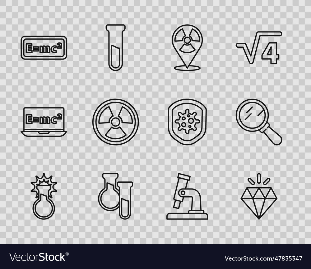 Set line test tube and flask diamond radioactive Vector Image Set line test tube and flask diamond radioactive Vector Image