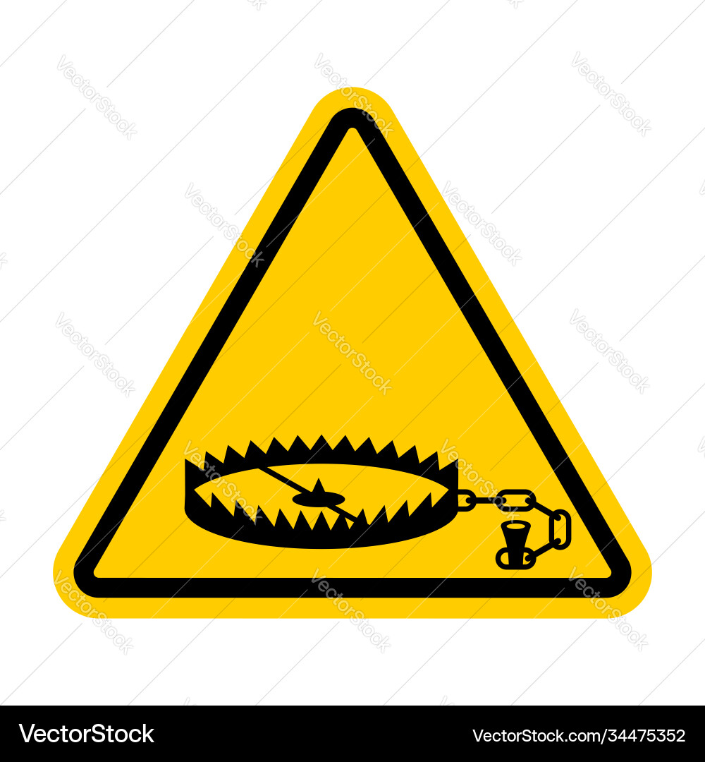 Attention bear trap warning yellow road sign Vector Image