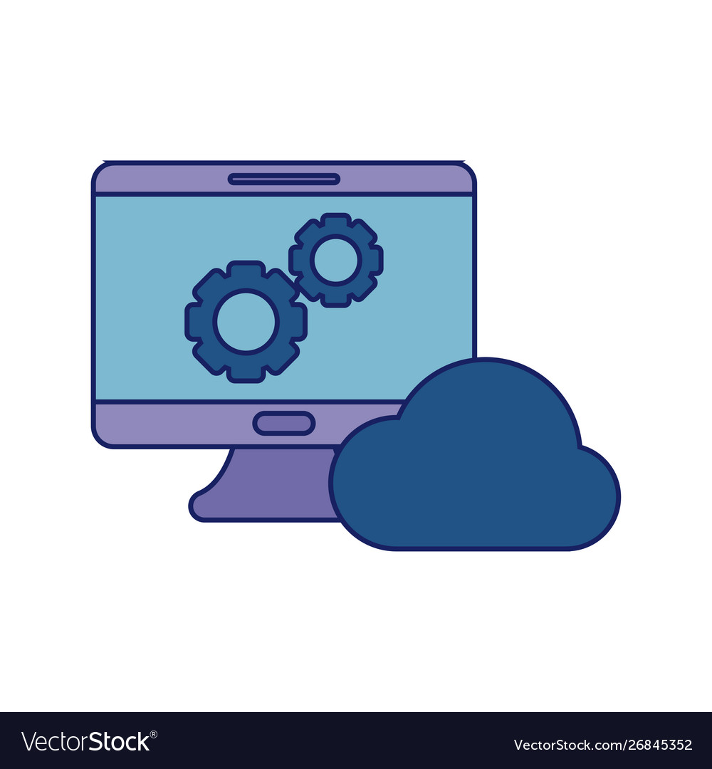 Desktop computer with gears and cloud computing Vector Image