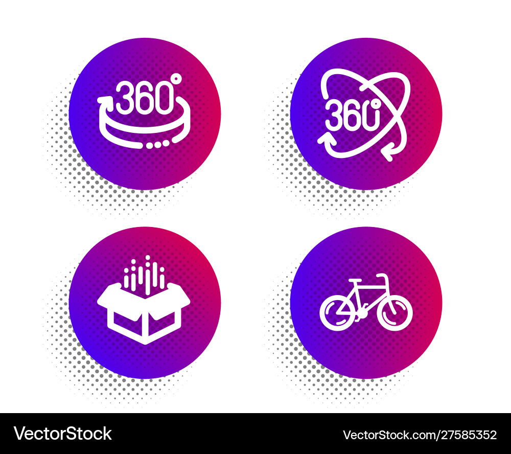 Full rotation 360 degrees and open box icons set Vector Image