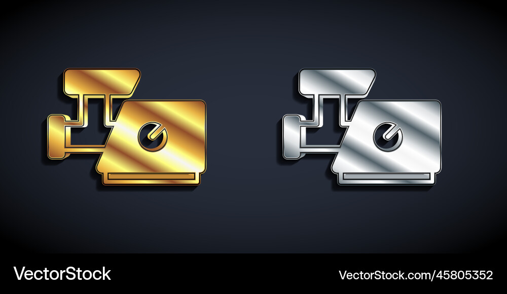 Gold and silver kitchen meat grinder icon isolated