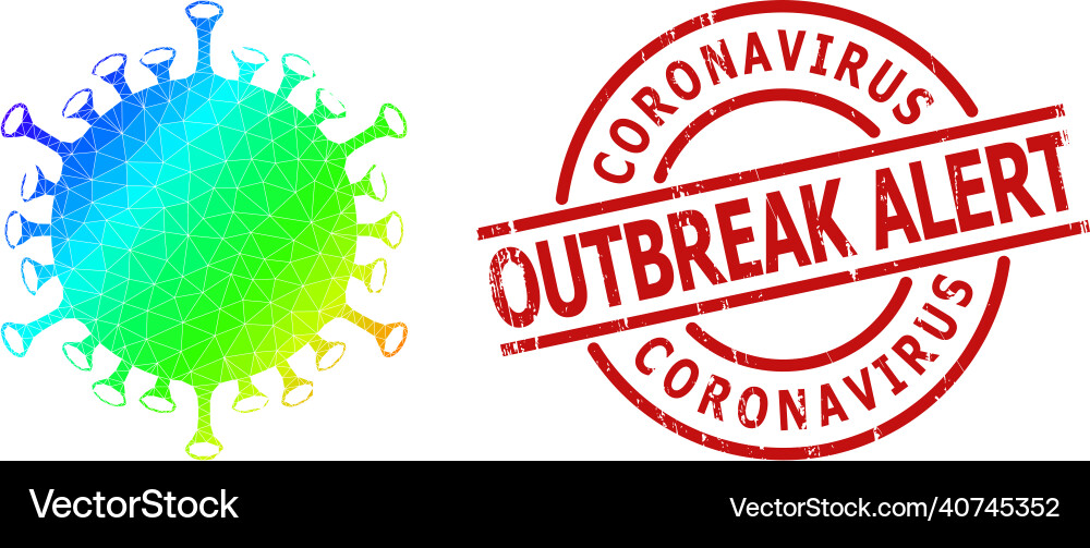 Grunge coronavirus outbreak alert seal and lowpoly