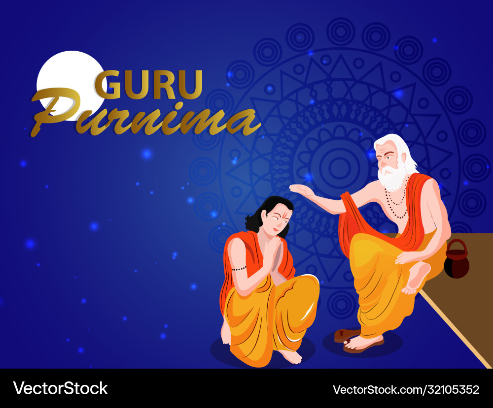 Guru purnima on blue background with moon night Vector Image