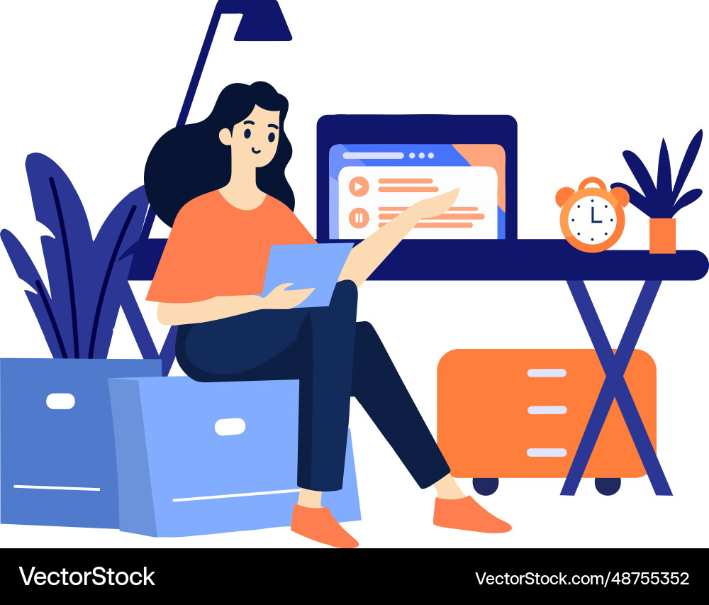 Hand drawn a female character is sitting Vector Image