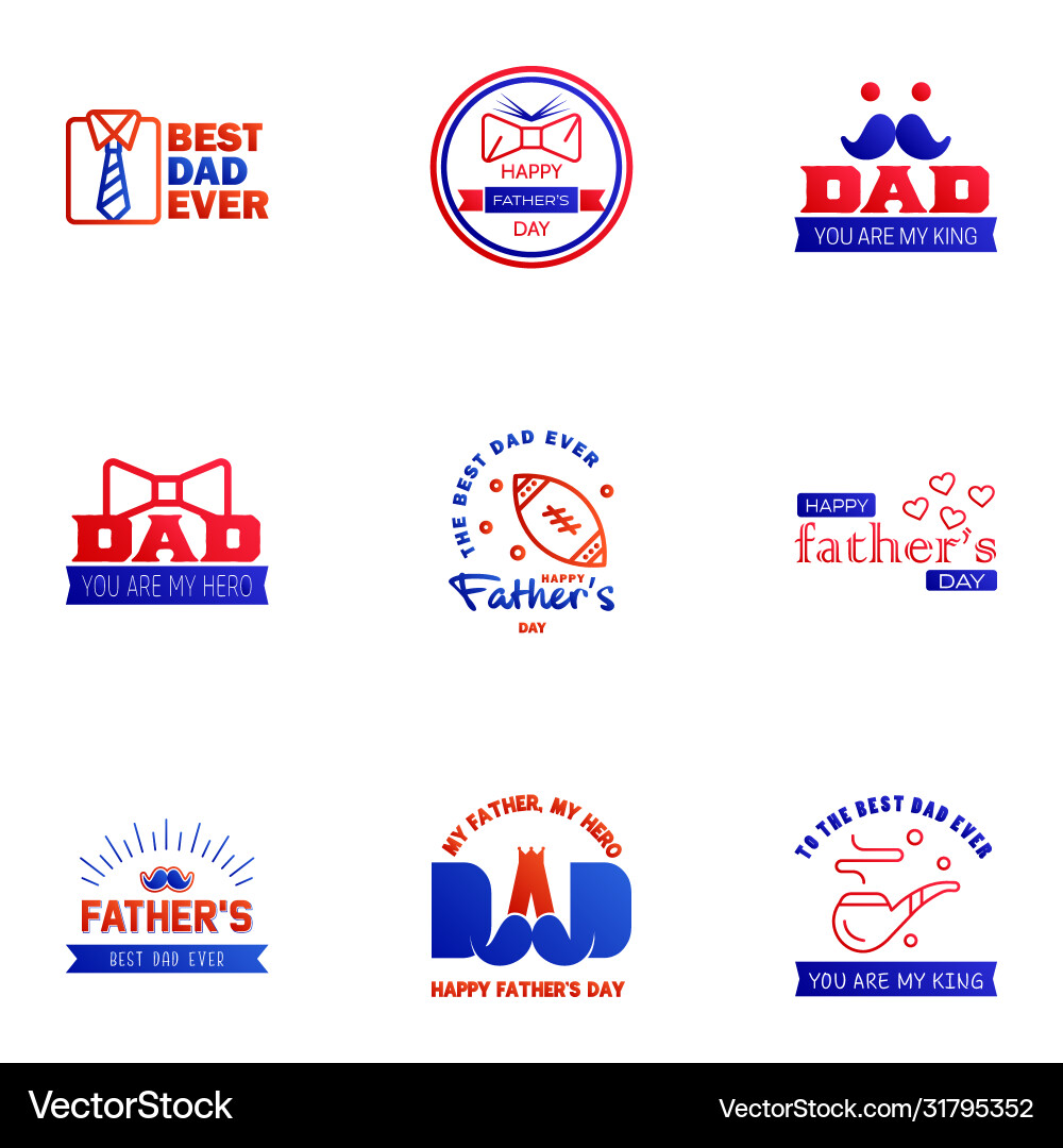 Happy fathers day 9 blue and red element set Vector Image