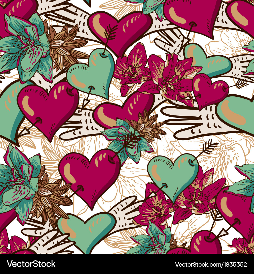 Hearts and flowers seamless background Royalty Free Vector