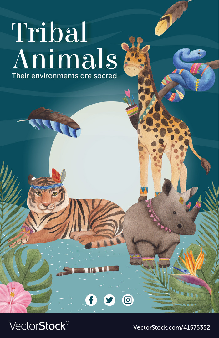 Poster template with jungle tribal animal Vector Image