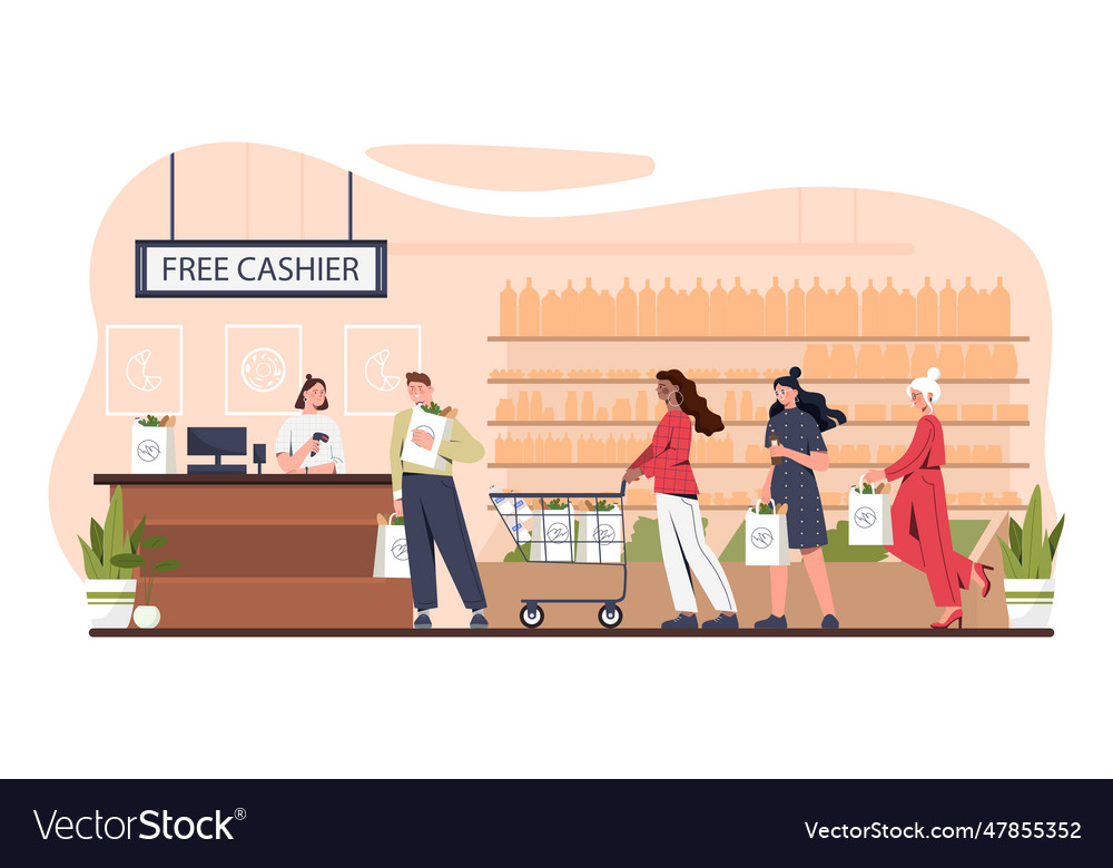 Queue at store or shop concept Royalty Free Vector Image