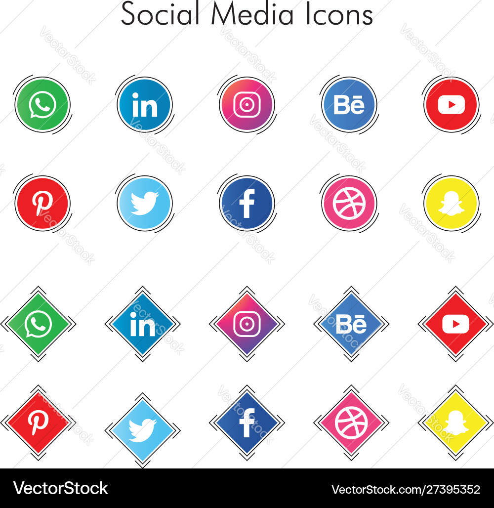 Set various social media icons Royalty Free Vector Image