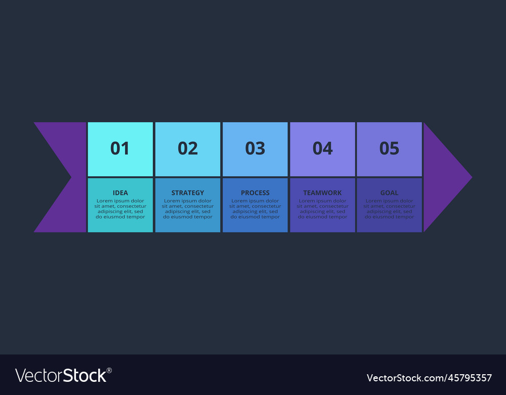 Arrows dark infographic with 5 elements template Vector Image