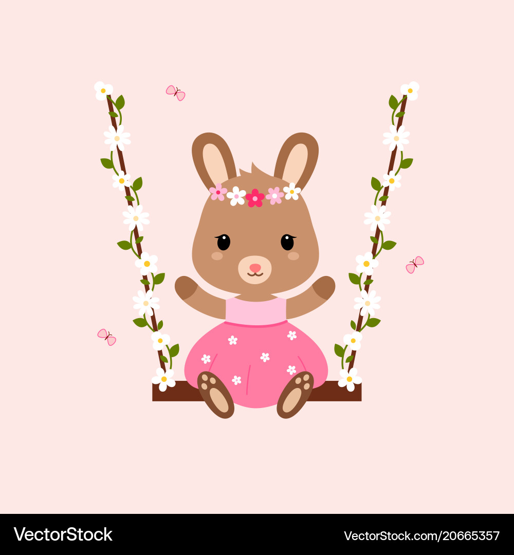 Cute bunny sitting on swings Royalty Free Vector Image