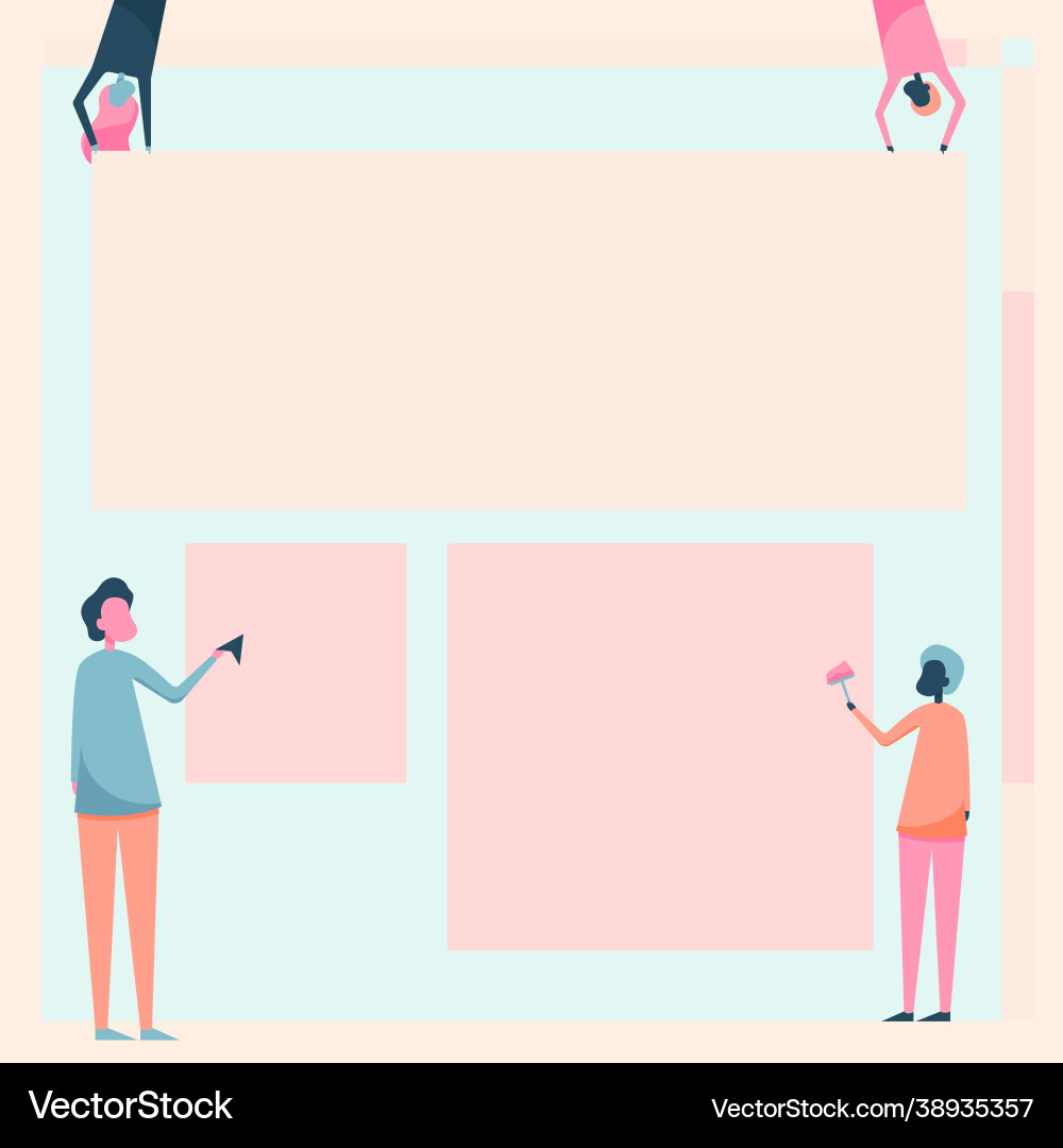Four colleagues drawing standing holding Vector Image