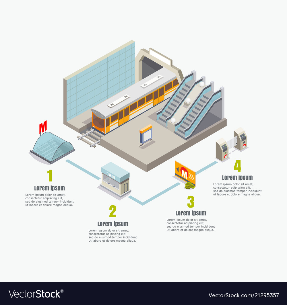 Isometric metro subway infographics Royalty Free Vector