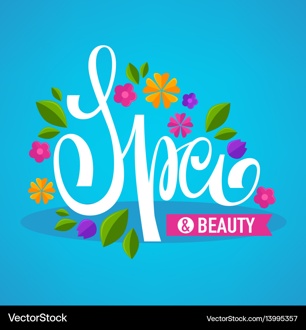 Leaves and flower spa lettering composition for Vector Image