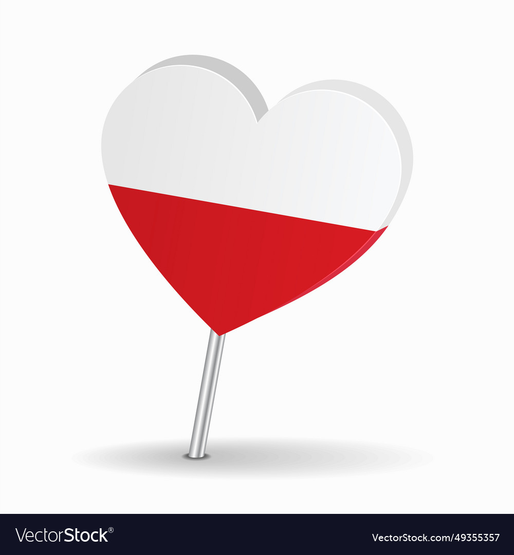 Polish flag heart-shaped map pointer layout Vector Image