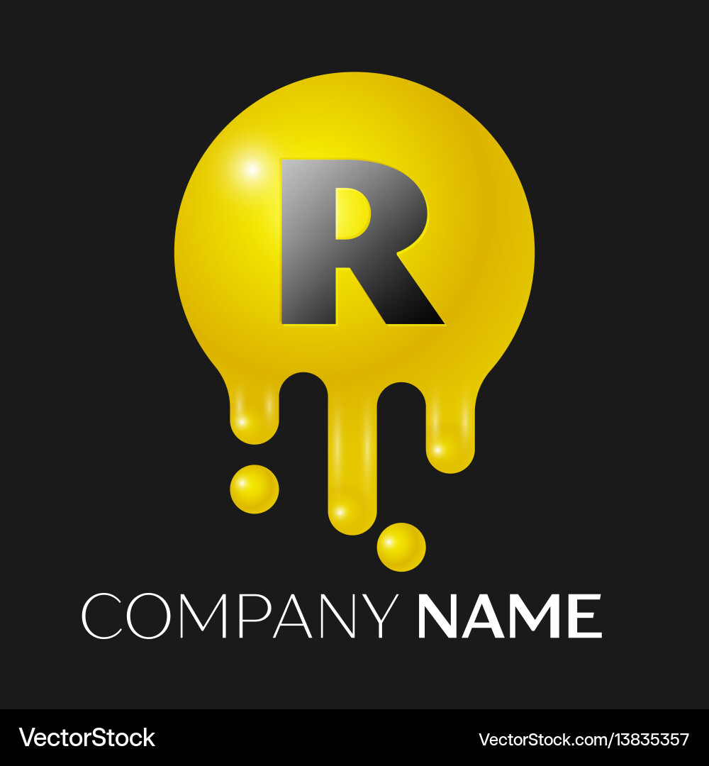 R letter splash logo yellow dots and bubbles Vector Image