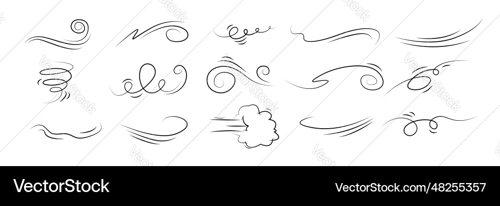 Simple doodle wind line drawing set Royalty Free Vector
