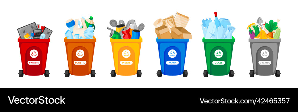 Trash bag set eco bin box for recycle metal Vector Image