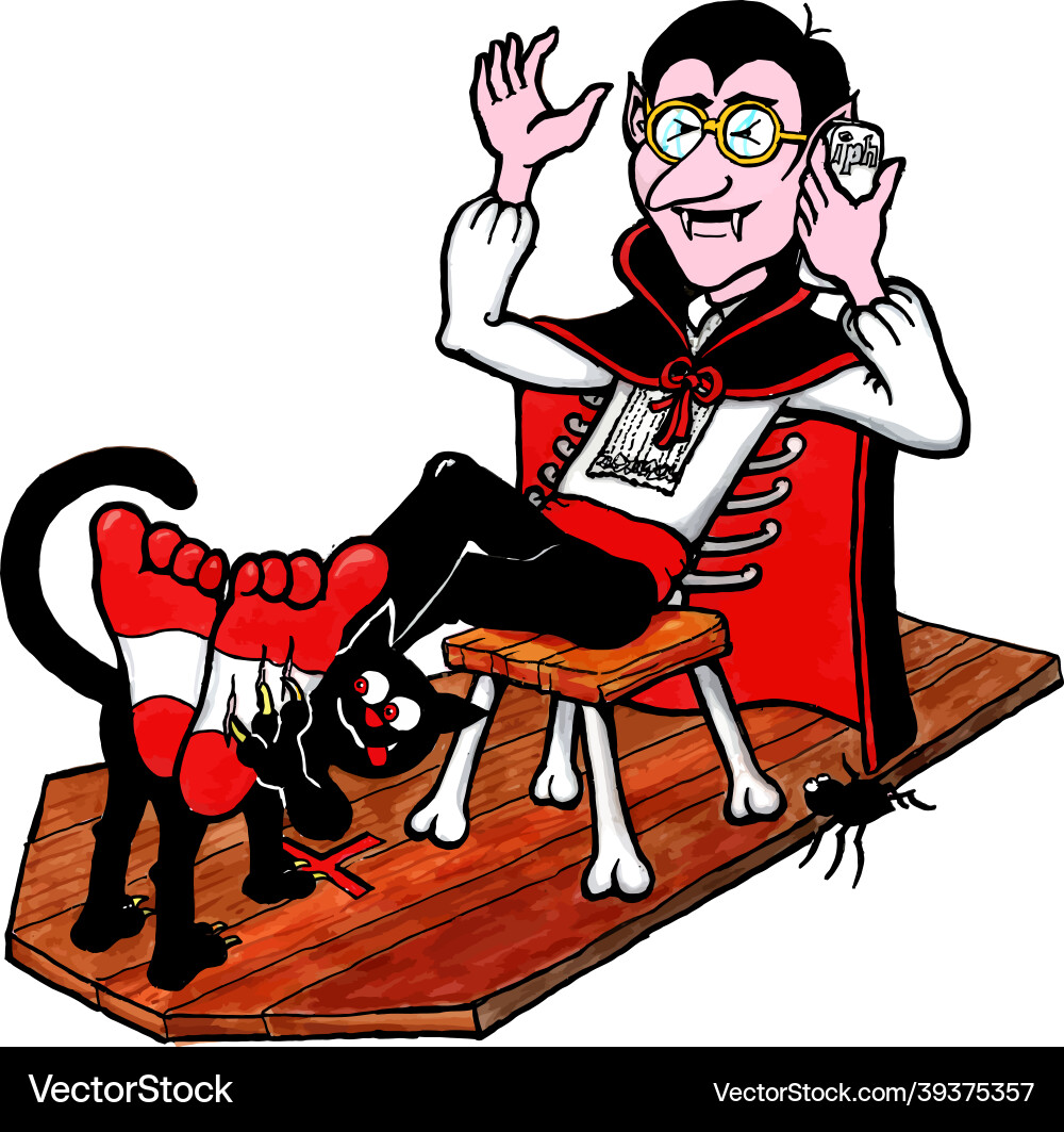 Vampire relaxing with smart phone halloween Vector Image