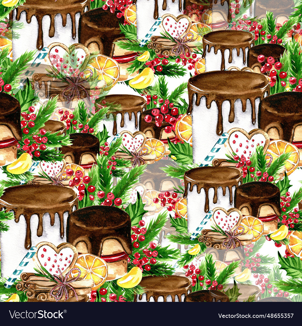 Watercolor christmas and new year seamless Vector Image